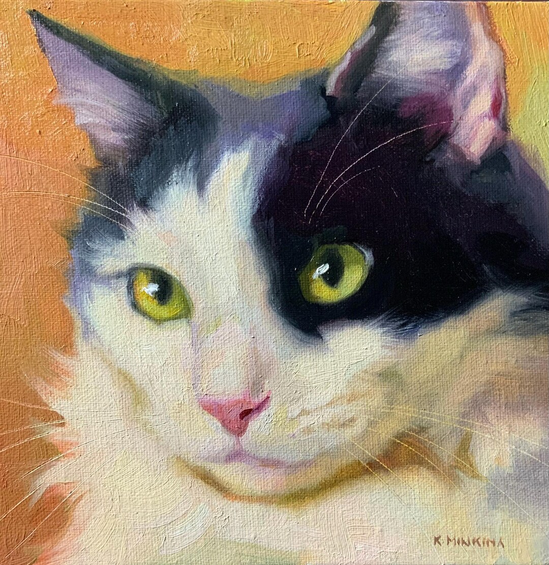 Adopt668*original Oil Painting of a Tuxedo Cat*tuxedo Cat Portrait in ...