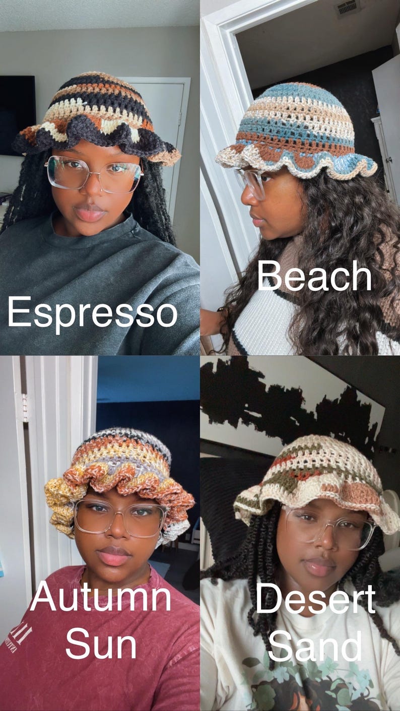 Crochet Ruffle Bucket Hat: Multi Color Acrylic Y2K Boho Accessory - Etsy