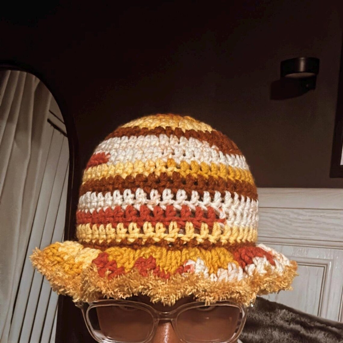 Crochet Ruffle Hat With Fur Brimcrochet Ruffled Hat Ruffle Hat Brown ...