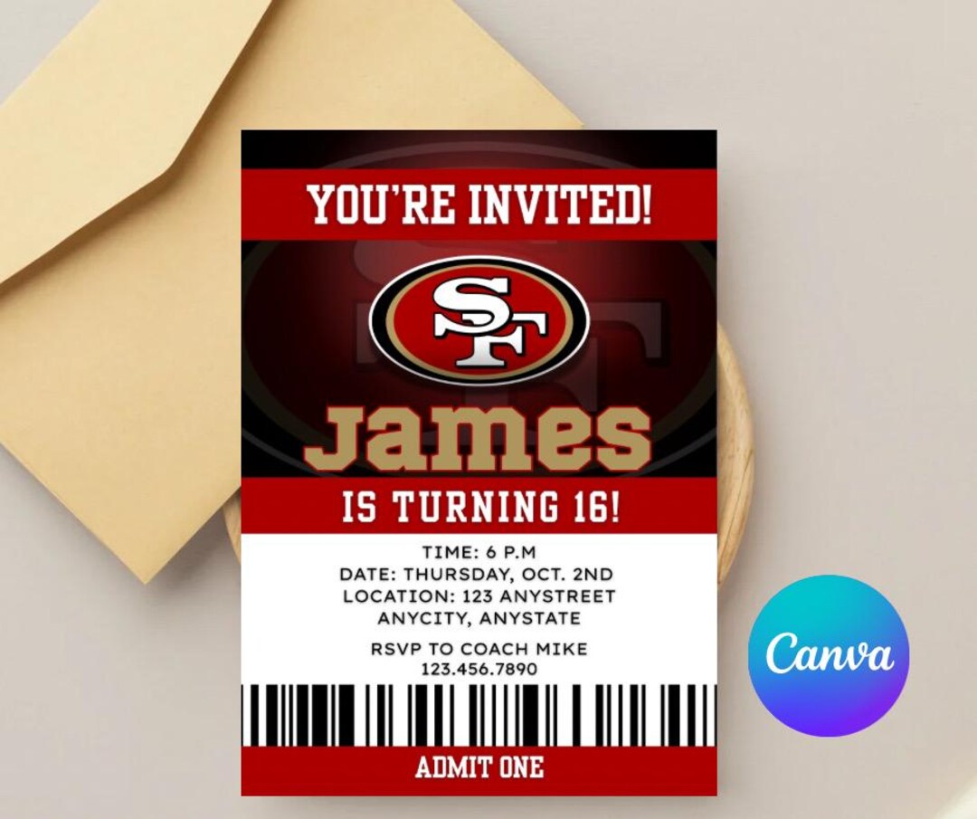 49ers Digital Party Invitation, Sports Invitations - Etsy Canada