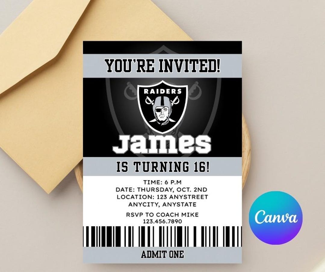 Raiders Digital Party Invitation, Sports Invitations - Etsy