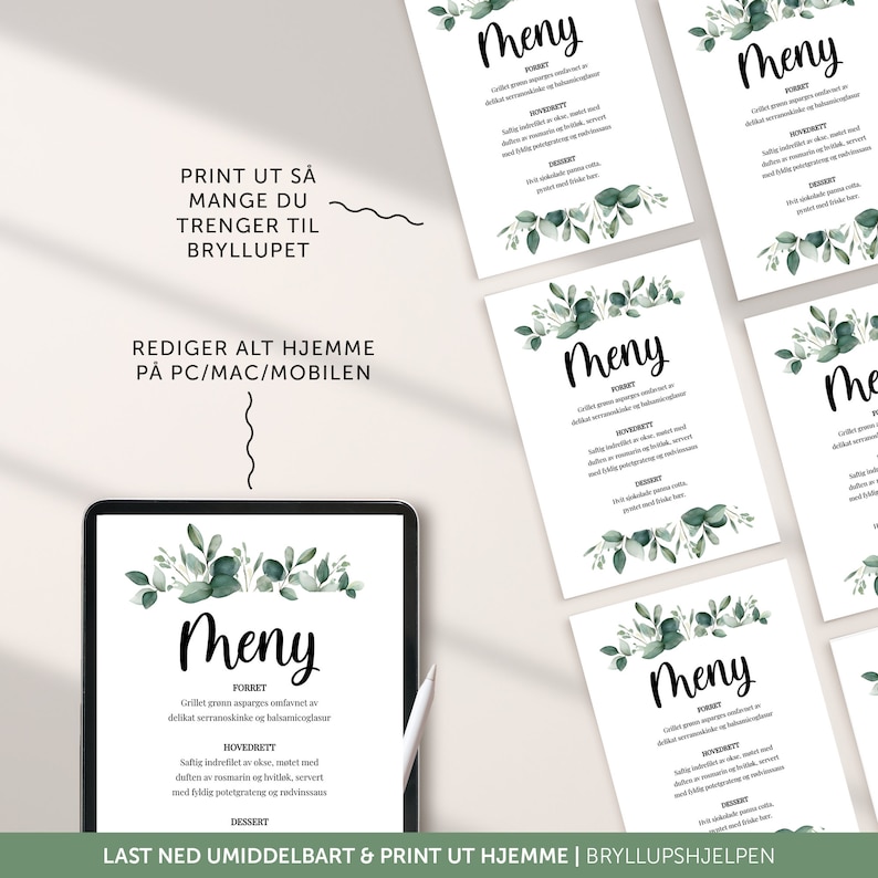 Bryllupsmeny 'EUKALYPTUS' | Treretters Meny | Matprogram | Mal ...