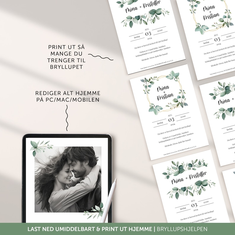Bryllupsinvitasjon 'EUKALYPTUS' 2 I 1 - Etsy