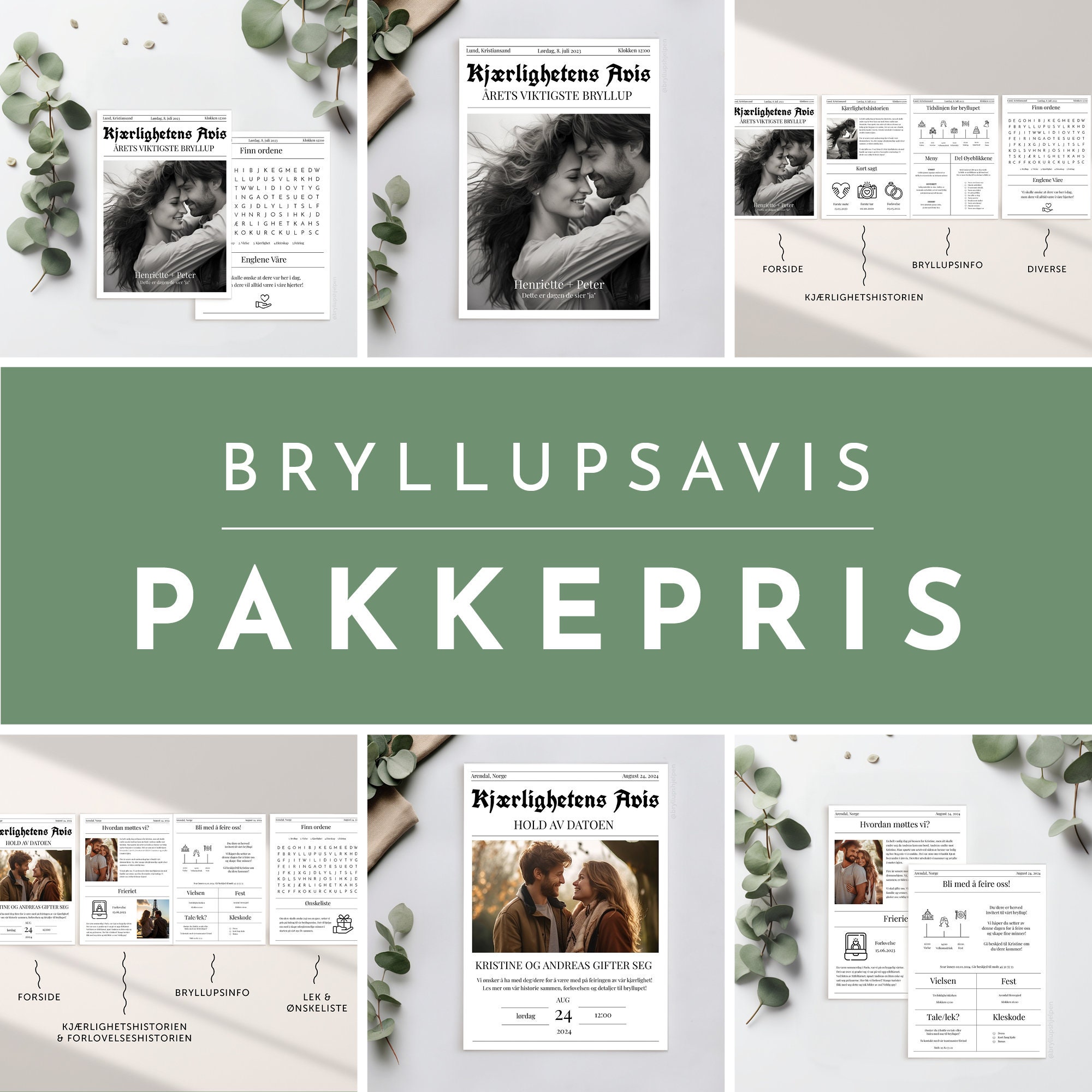 Pakkepris BRYLLUPSAVIS | Få 2 I 1 | Bryllupsinvitasjon Som Avis | Blad ...