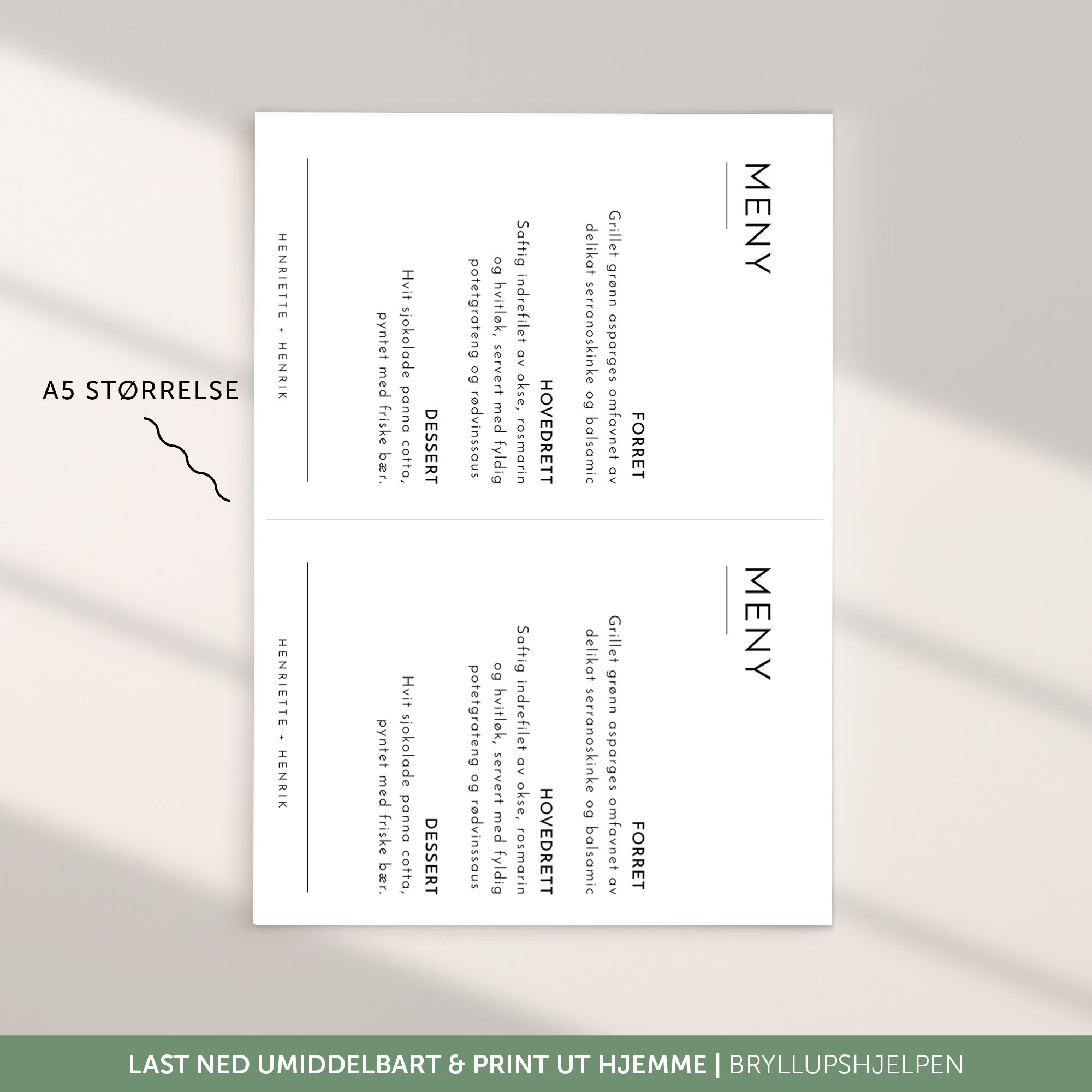 Bryllupsmeny 'MINIMALISTISK' | Treretters Meny | Matprogram | Mal ...