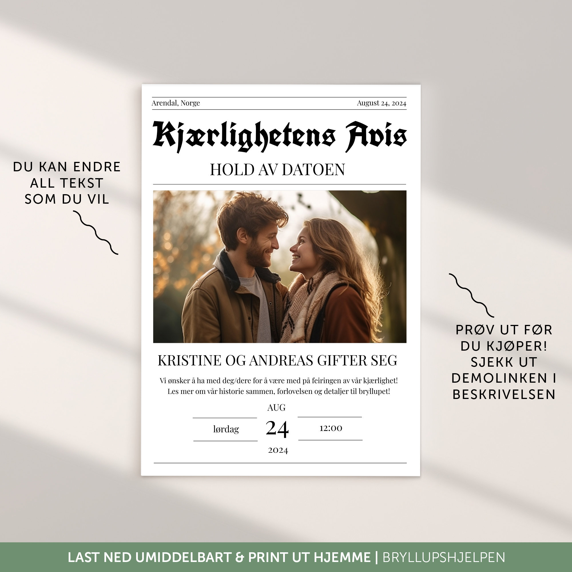 Pakkepris BRYLLUPSAVIS | Få 2 I 1 | Bryllupsinvitasjon Som Avis | Blad ...