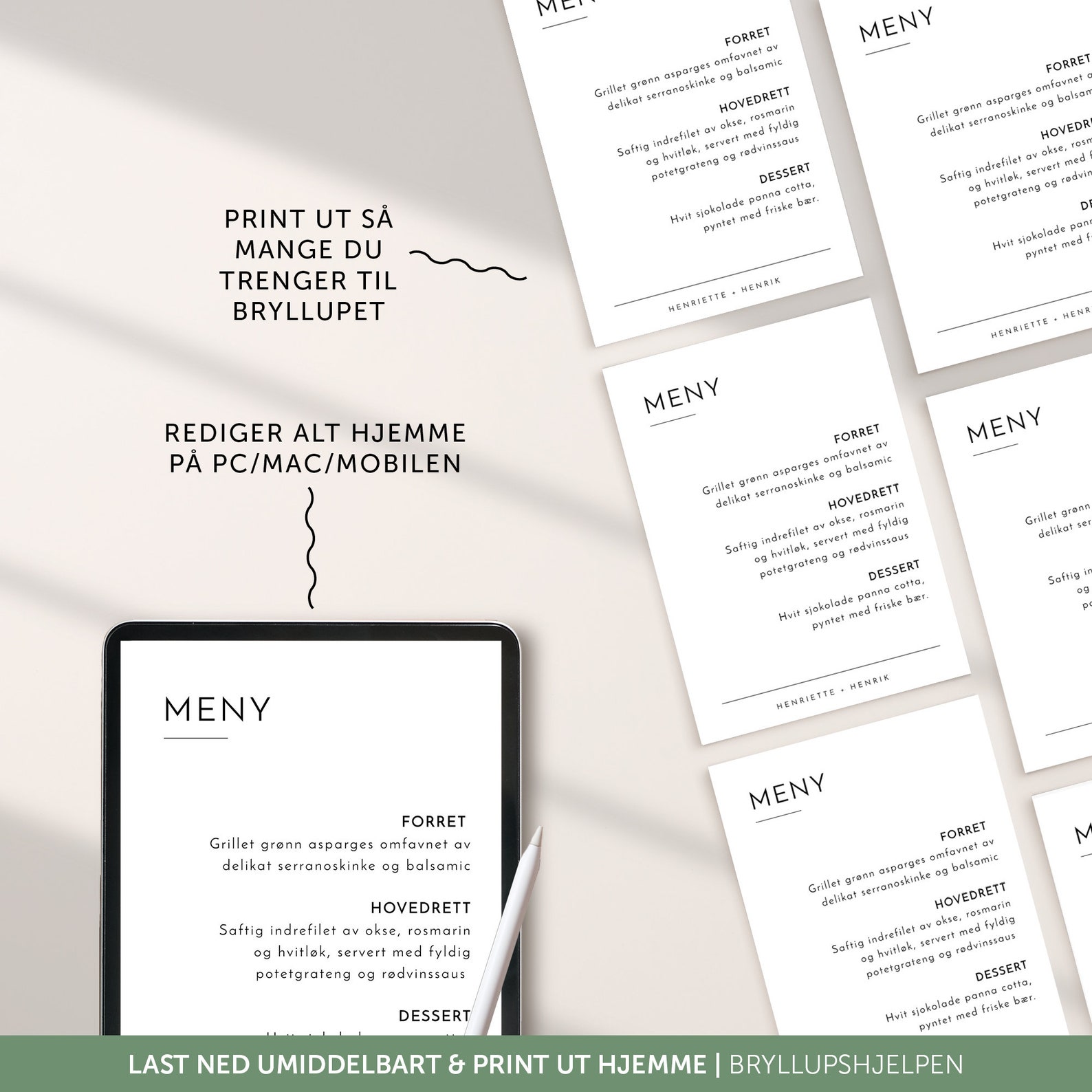 Bryllupsmeny 'MINIMALISTISK' | Treretters Meny | Matprogram | Mal ...