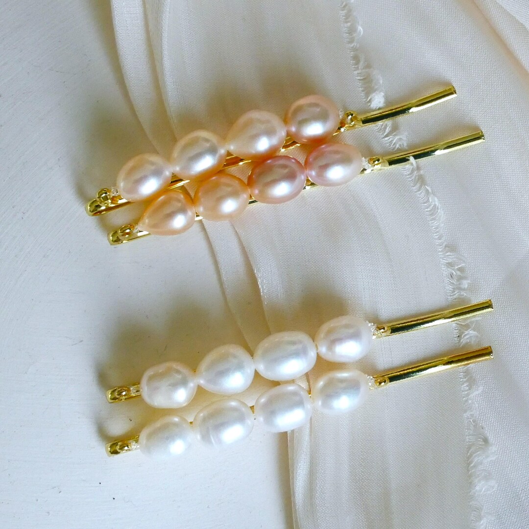 Real Drop Pearls Hair Pins (pink or White Pack of 2), Freshwater ...