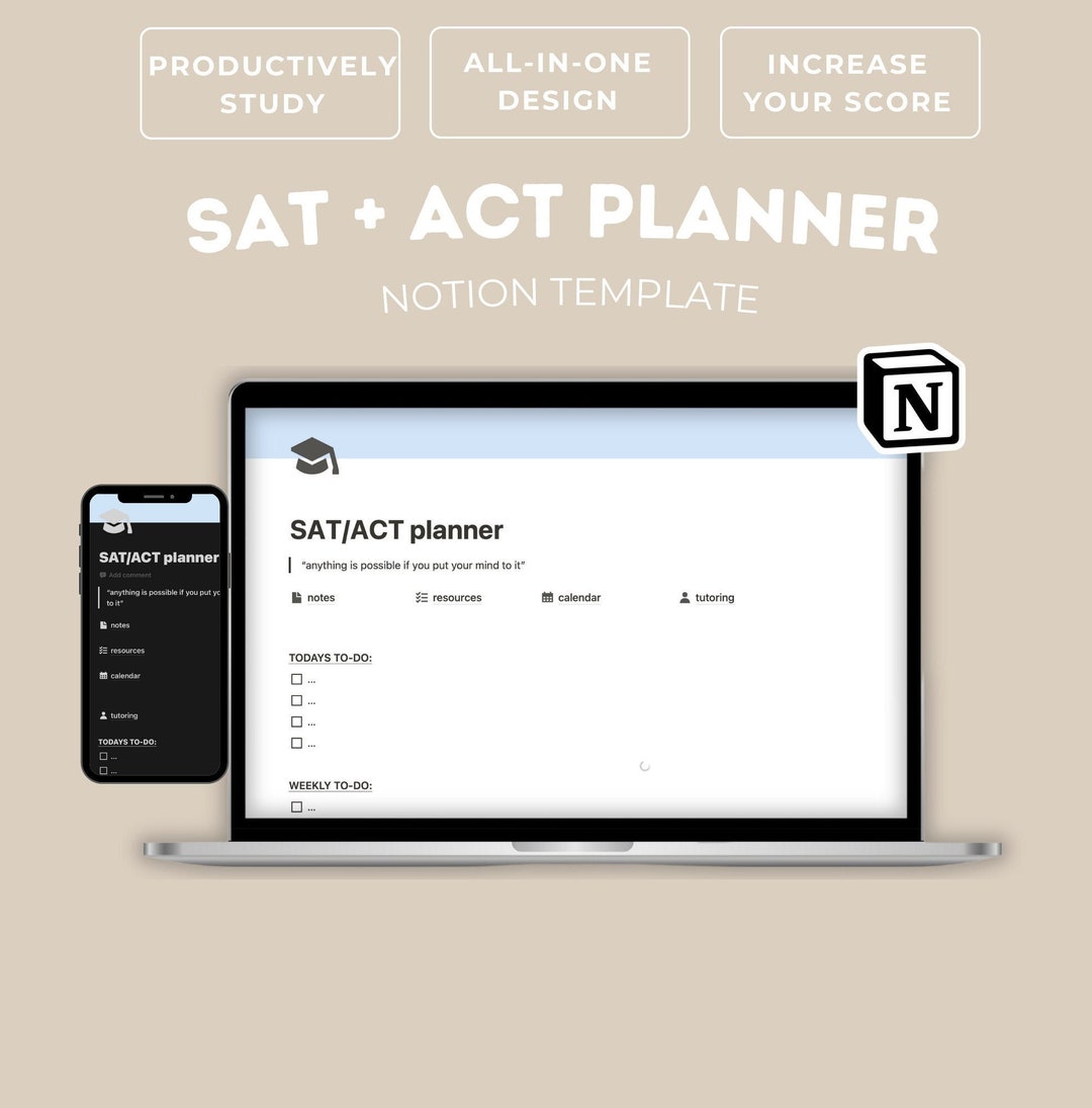 Ultimate SAT ACT Academic Student Notion Planner Template - Etsy