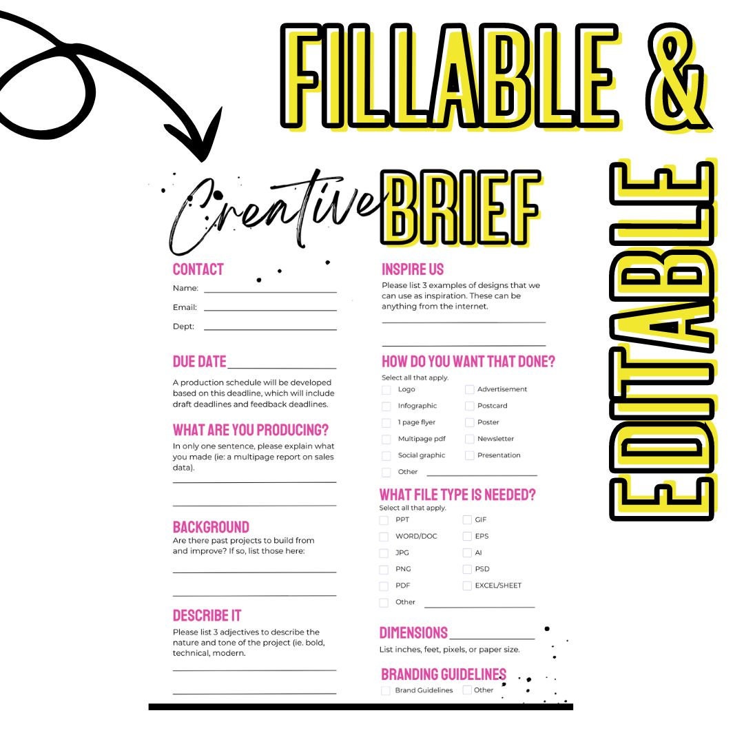 Customizable and Fillable 90s Creative Brief Bundle for Graphic Design ...