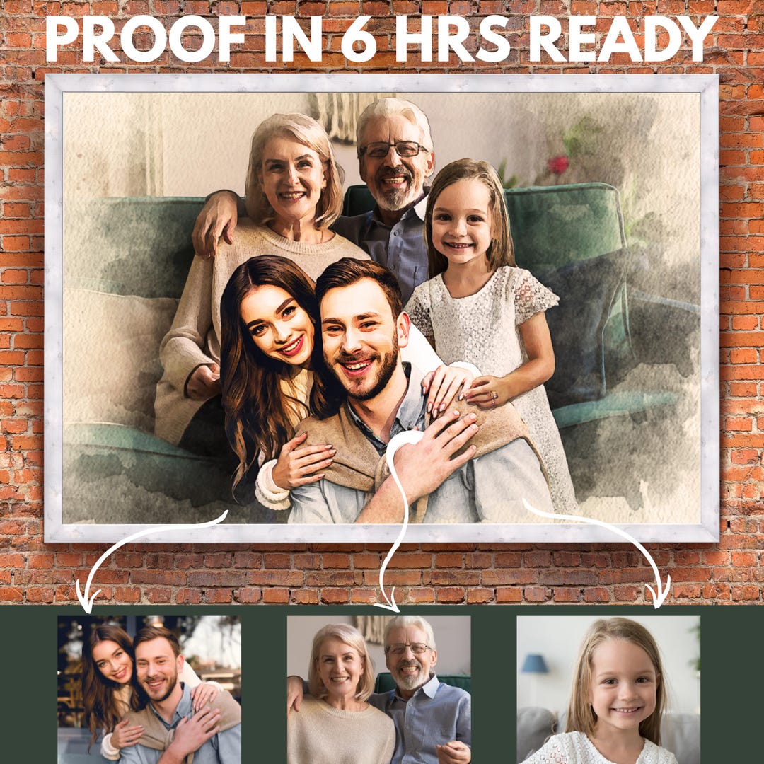 Custom Watercolor Family Portrait From Merging Multiple Photos ...