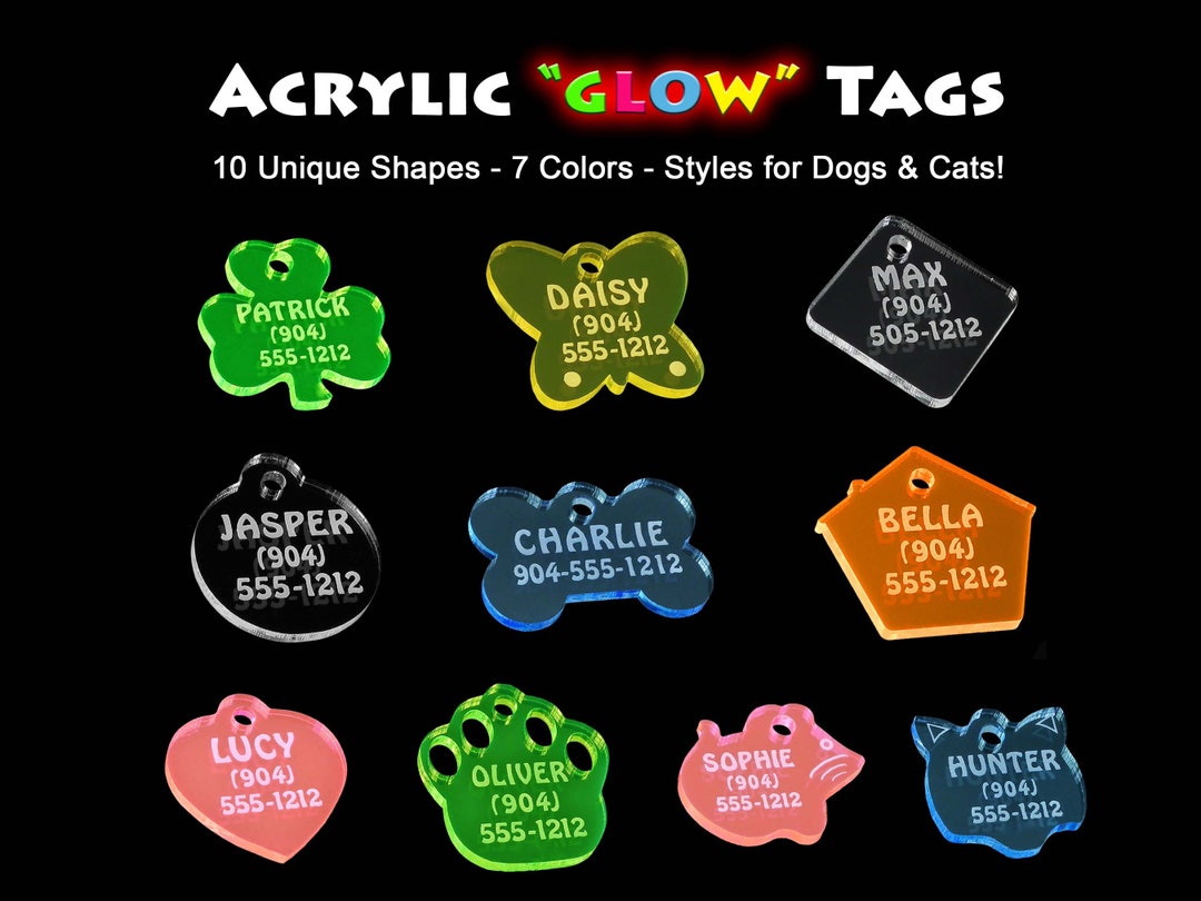 Pet ID Tags Acrylic Custom Engraved Personalized Dog Tags Lightweight ...