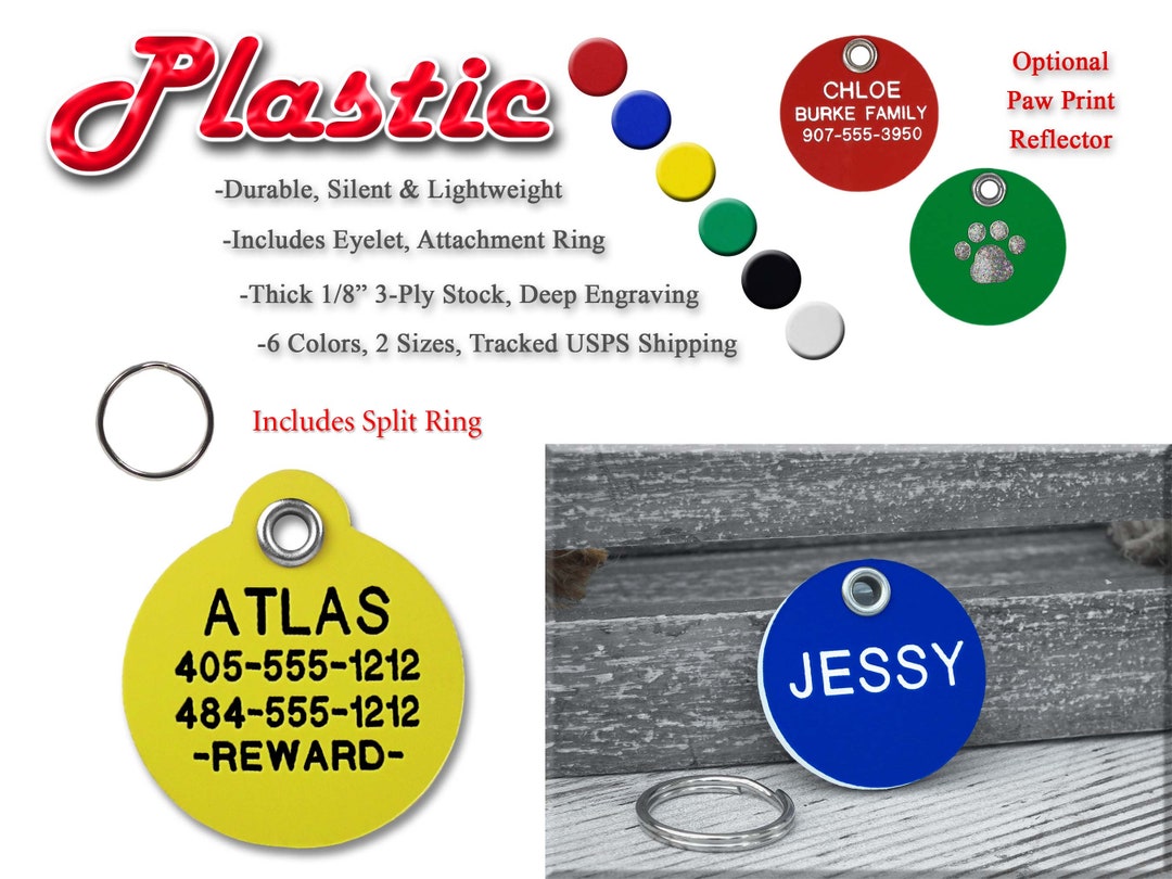 Pet ID Tags Round Plastic Custom Engraved Personalized Dog Tag 3-ply ...