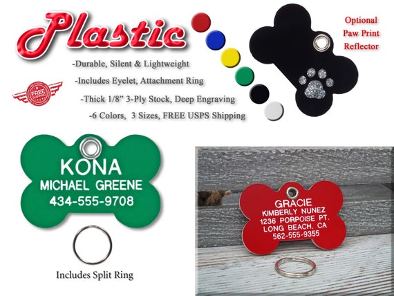 Pet ID Tags Bone Shaped Plastic Custom Engraved Personalized - Etsy