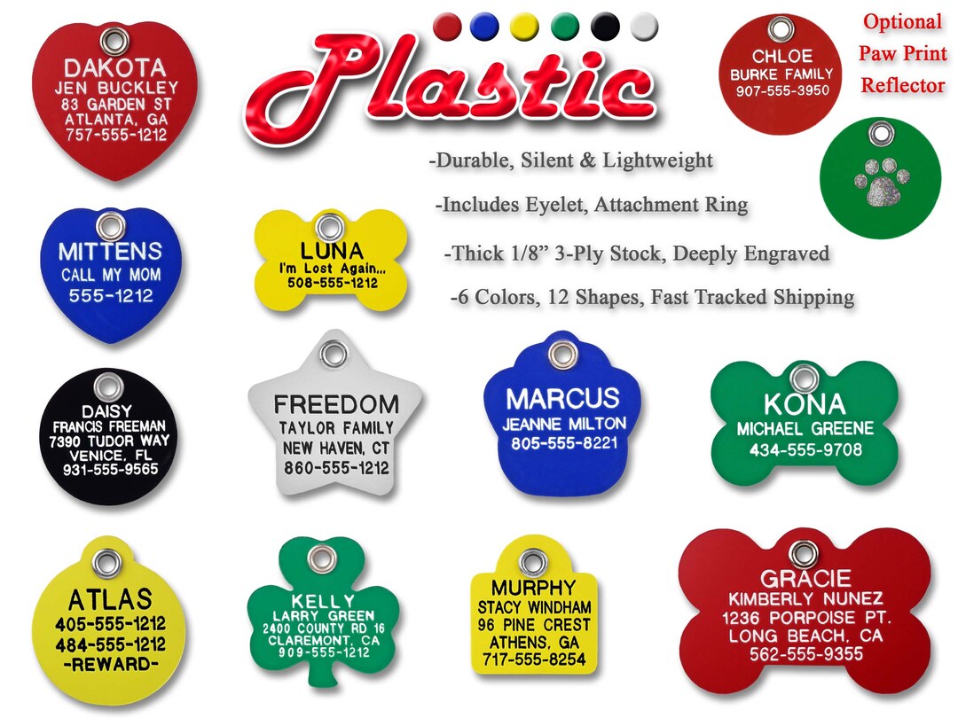 Pet ID Tags-custom Engraved Plastic Dog/cat Durable Lightweight Quiet ...