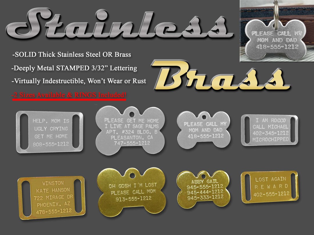Solid BRASS Bone Pet Dog ID Tags | Custom Engraved Dog Identification ...