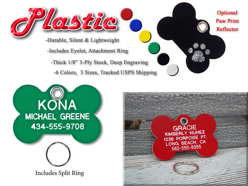 Pet ID Tags Bone Shaped Plastic Custom Engraved Personalized Dog Tags 3 ...