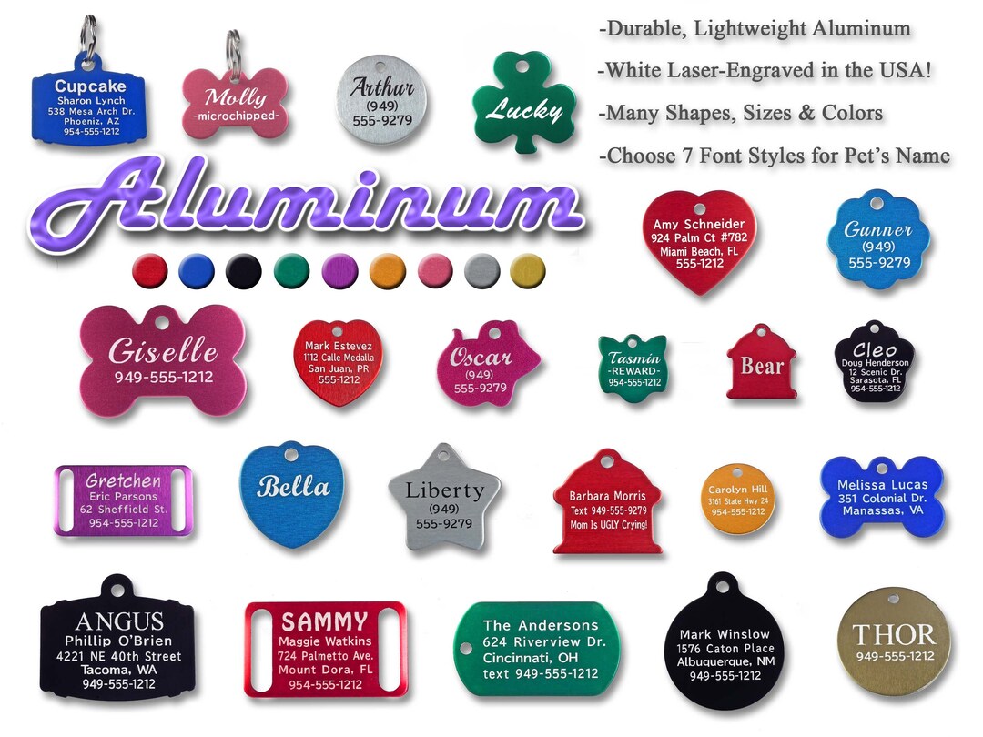 Pet ID Tags Custom Laser Engraved Unique Dog / Cat Aluminum ...