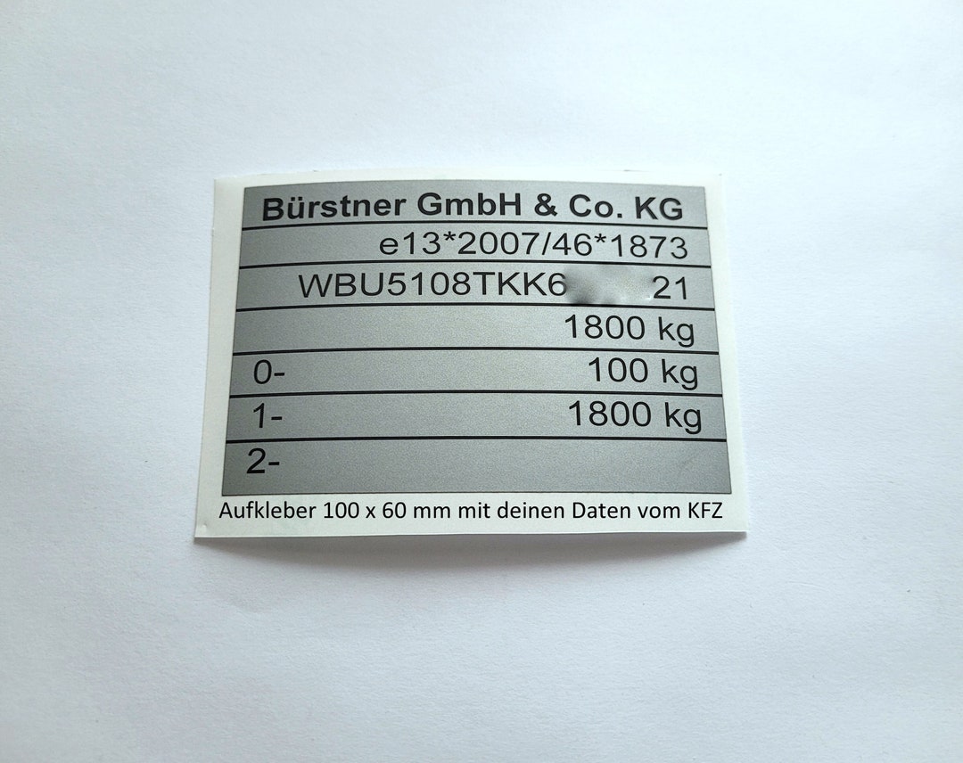 Aufkleber Universal Typenschild mit ihren Daten graviert, PKW ...