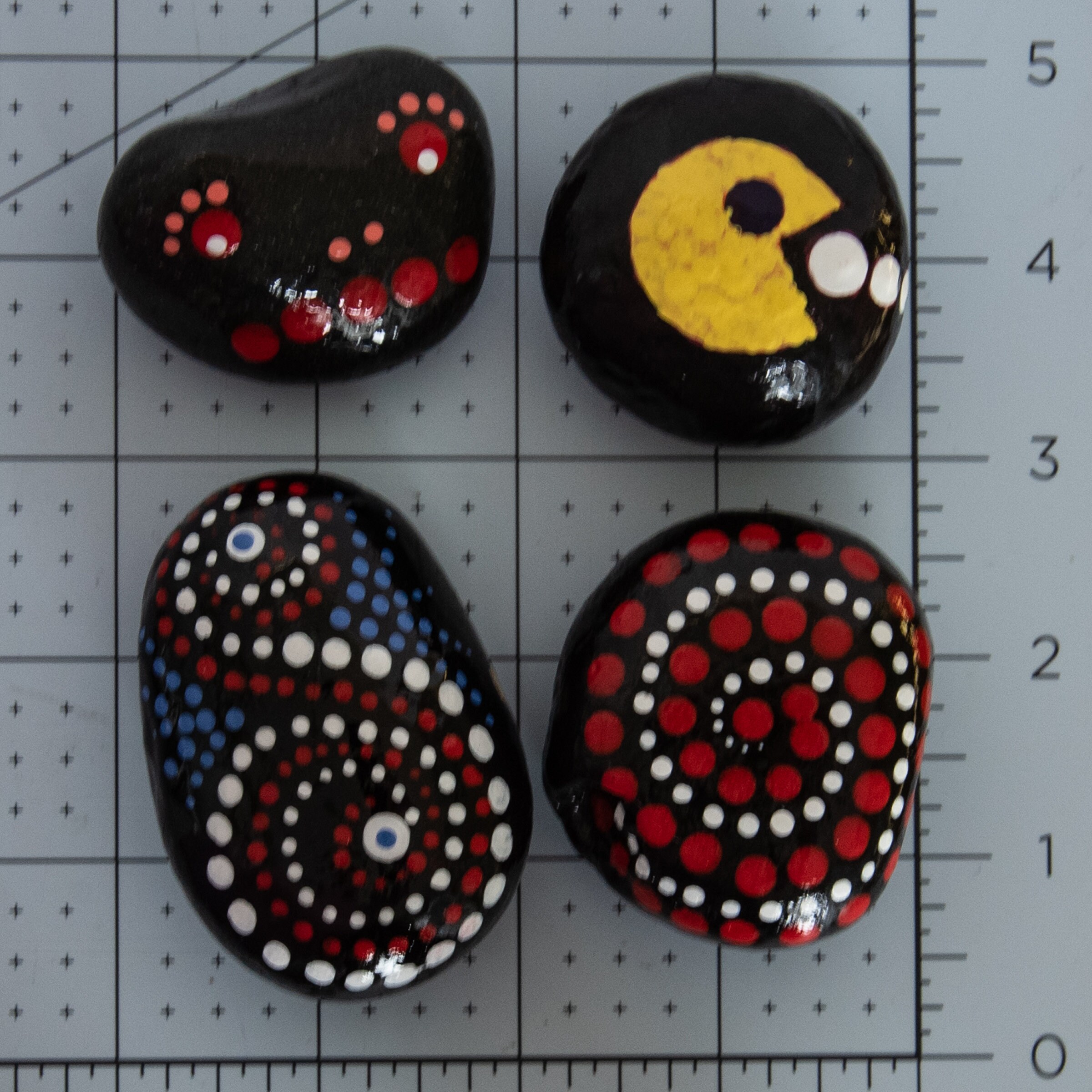 PLAYFUL Set of 4 Hand-painted River Rocks Including a Double-sided ...