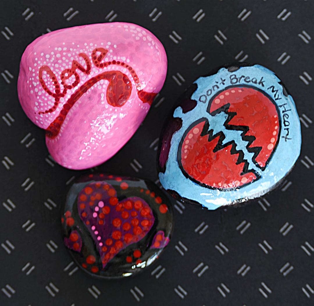Love and Don't Break My Heart Hand-painted Rocks. Set of 3 - Etsy