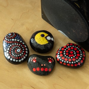 PLAYFUL Set of 4 Hand-painted River Rocks Including a Double-sided ...