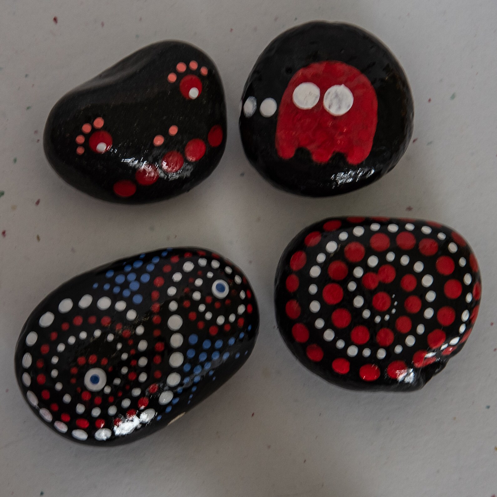 PLAYFUL Set of 4 Hand-painted River Rocks Including a Double-sided ...
