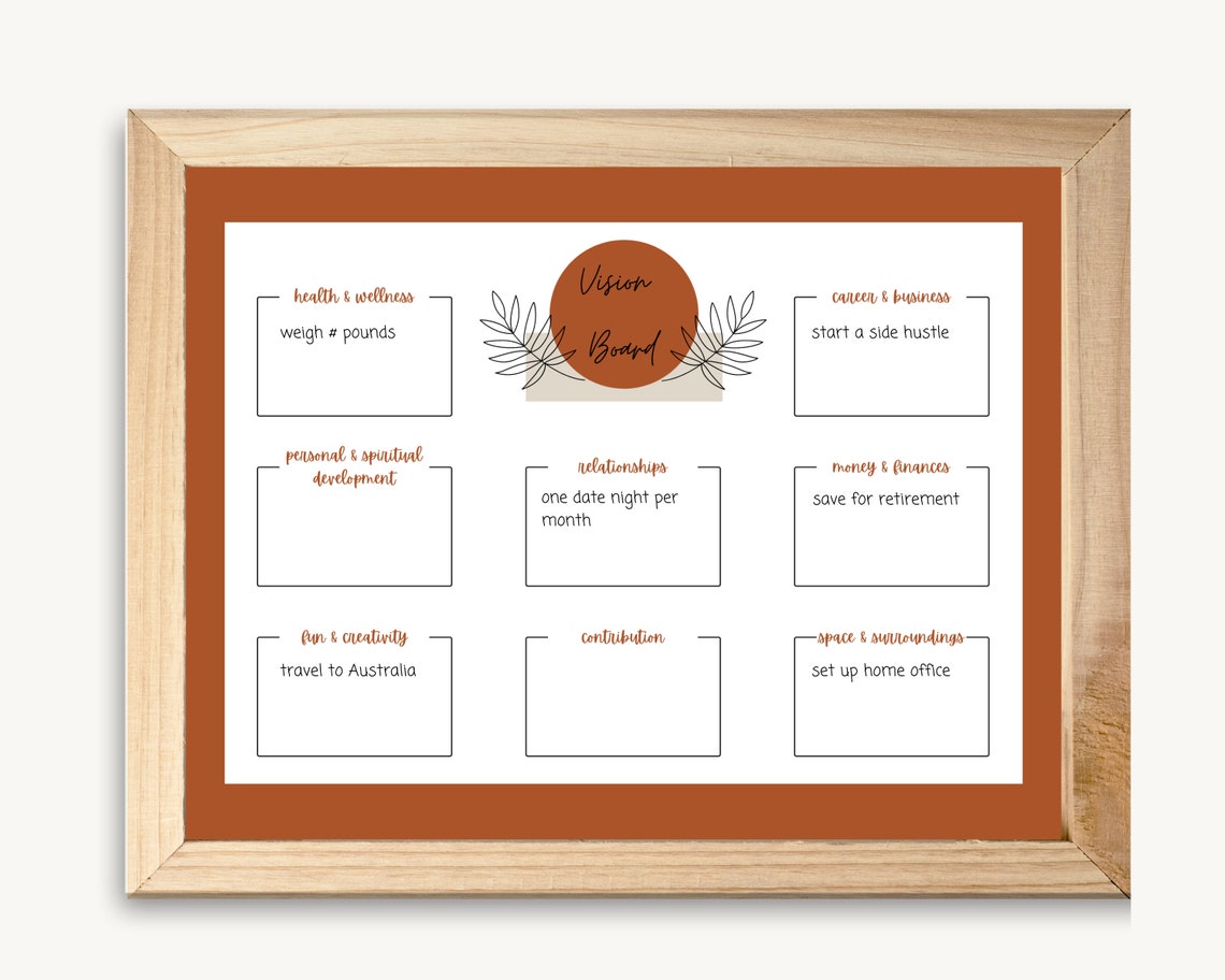 Minimalist Vision Board Poster Printable Vision Board Template Dream