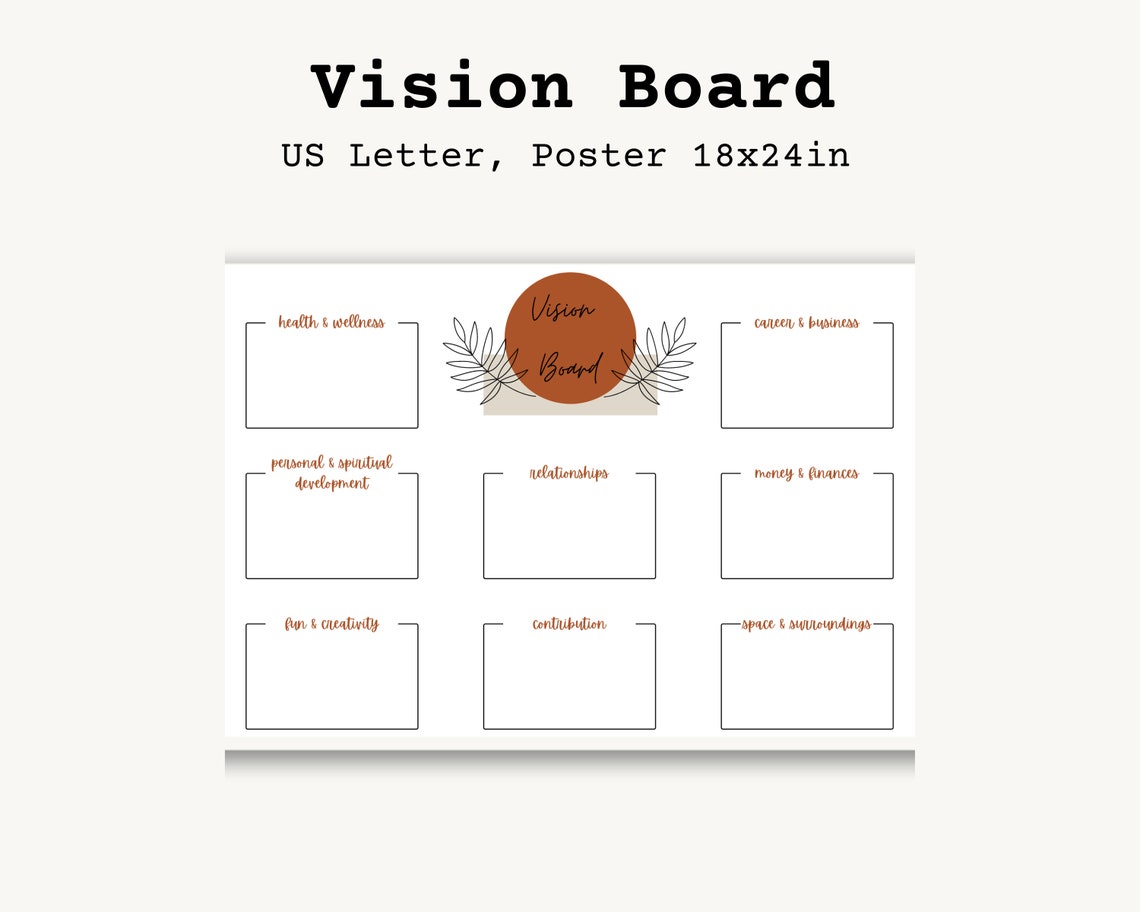 Minimalist Vision Board Poster Printable Vision Board Template Dream