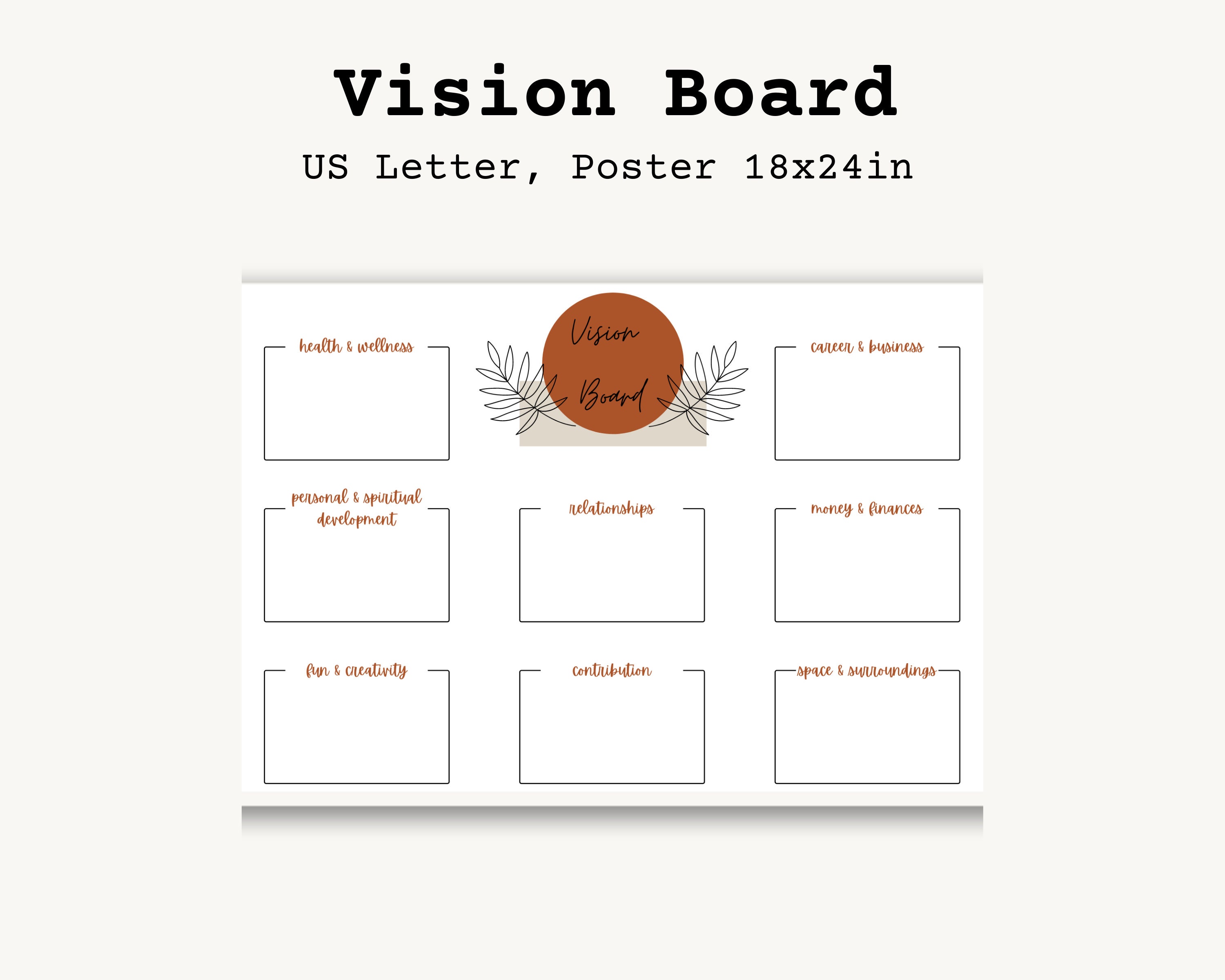 Minimalist Vision Board Poster, Printable Vision Board Template, Dream ...