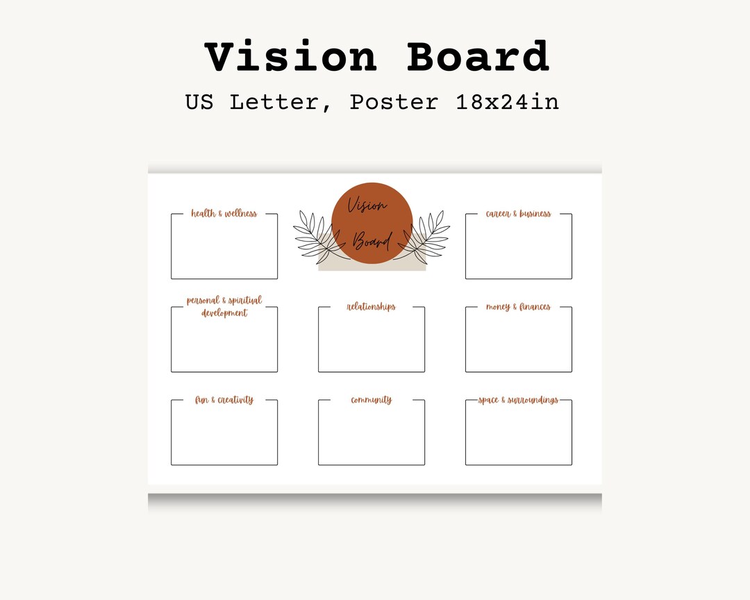Minimalist Vision Board Poster Printable Vision Board Template Dream