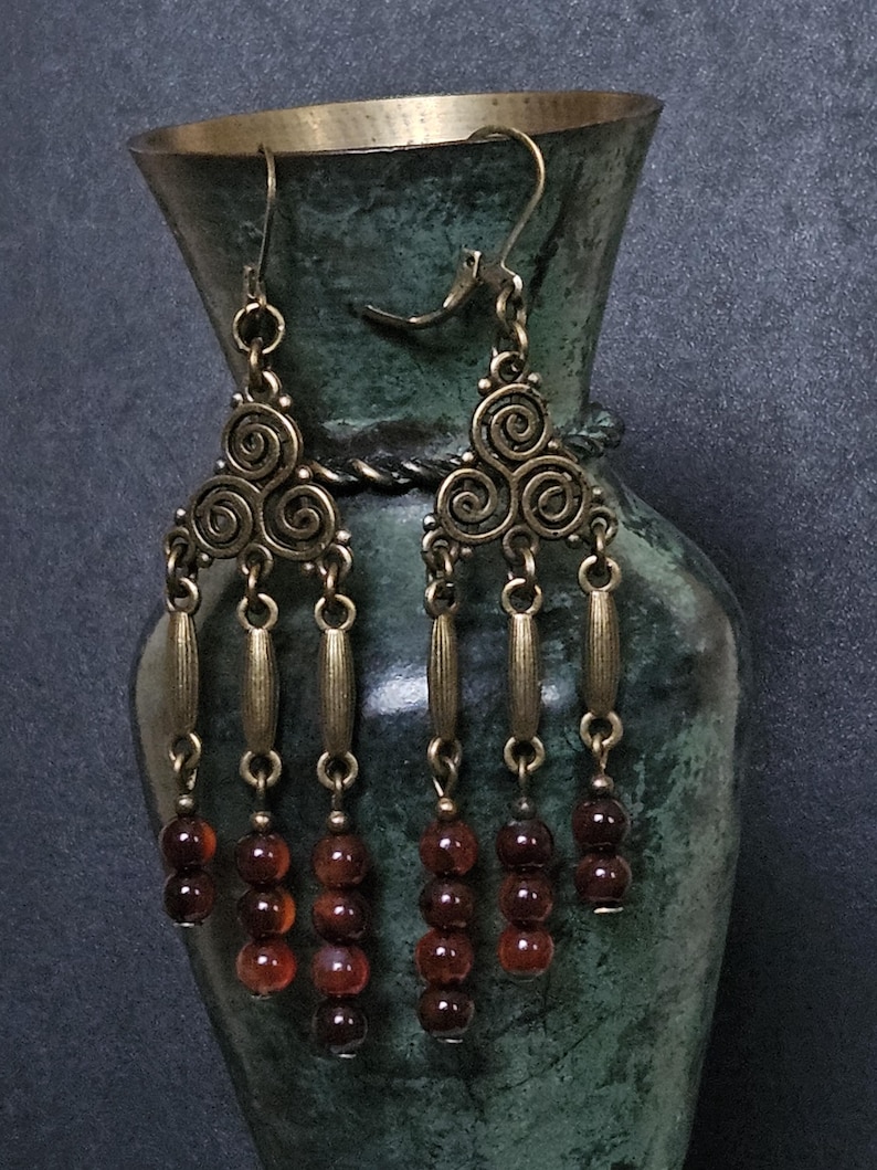 Carnelian Celtic Style Boho Earrings, Antique Bronze Earrings ...