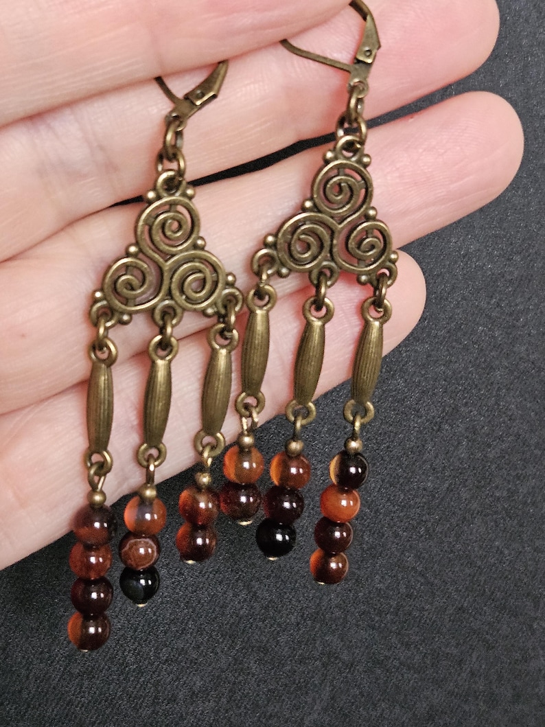 Carnelian Celtic Style Boho Earrings, Antique Bronze Earrings ...