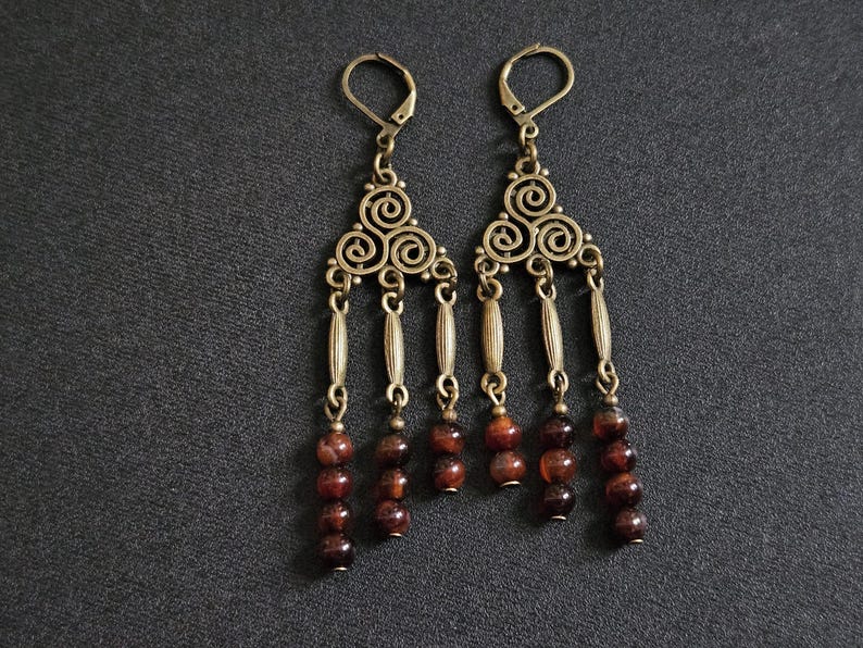 Carnelian Celtic Style Boho Earrings, Antique Bronze Earrings ...