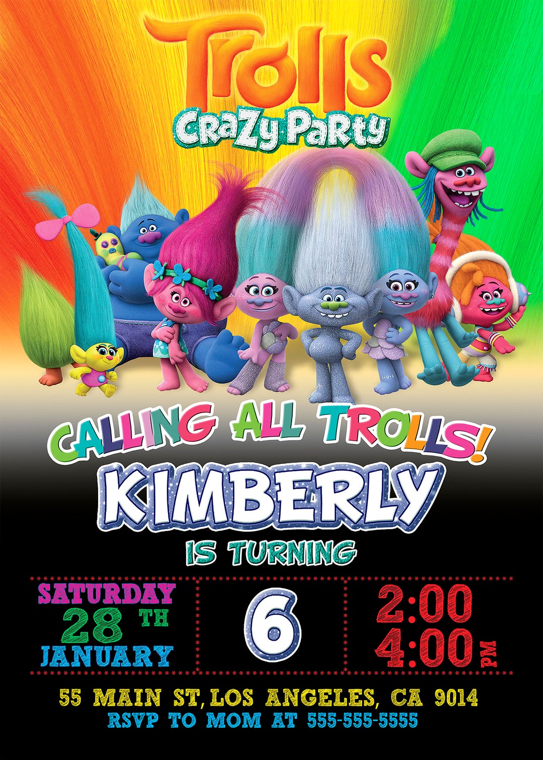 DIGITAL Trolls Birthday Invitation for Boy and Girl, Trolls Party Ideas ...
