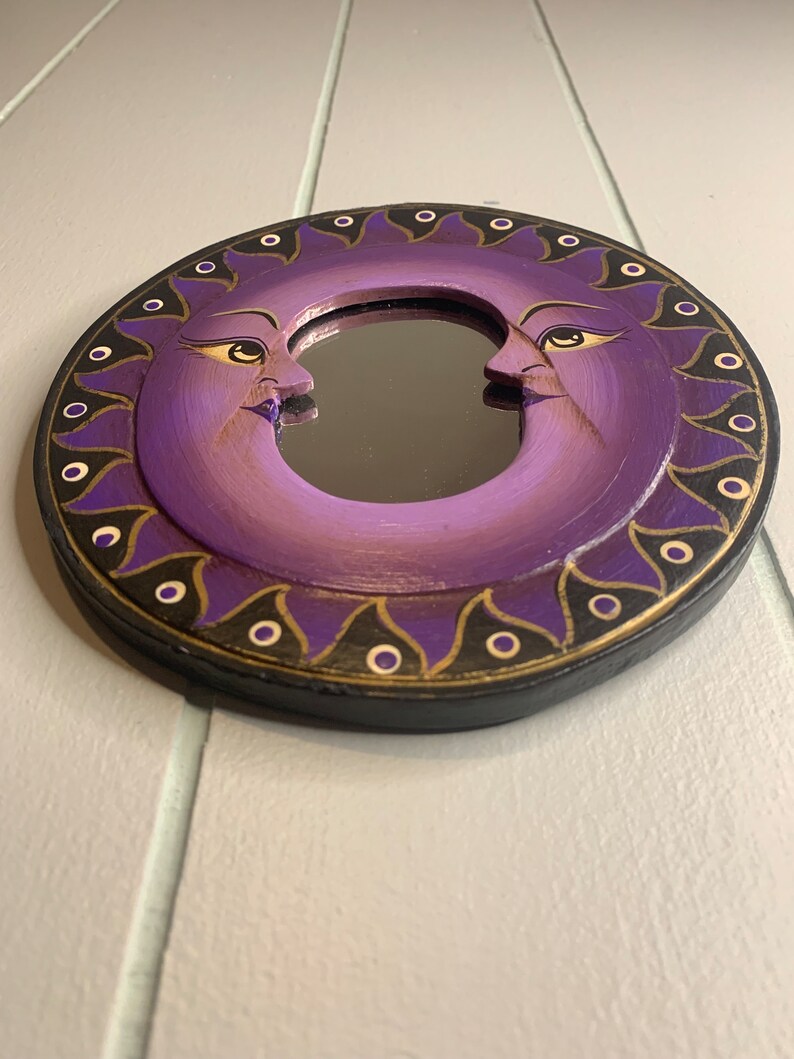 Vintage Celestial Wall Mirror Purple and Black Handpainted Retro ...