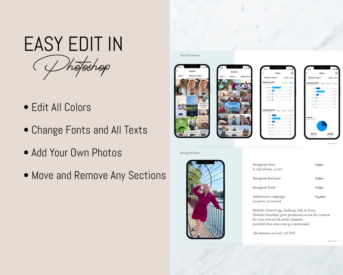 Instagram Statistics + Rate Template Photoshop - Influencer Rate Sheet ...