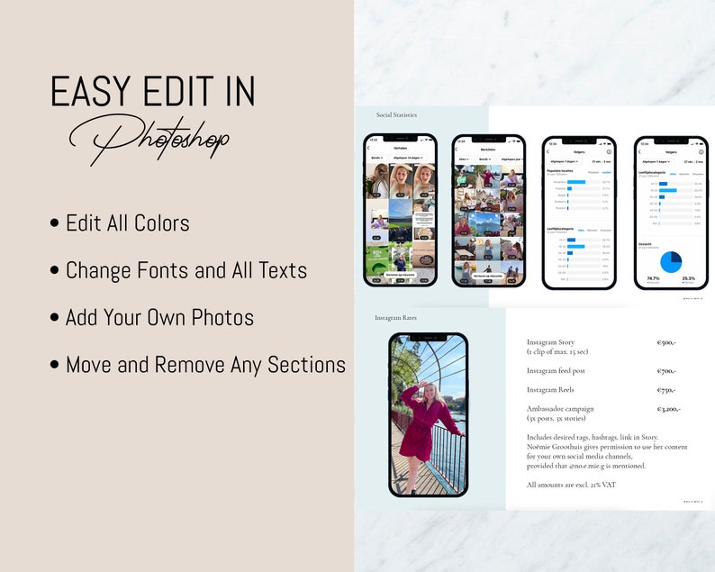Instagram Statistics + Rate Template Photoshop - Influencer Rate Sheet ...