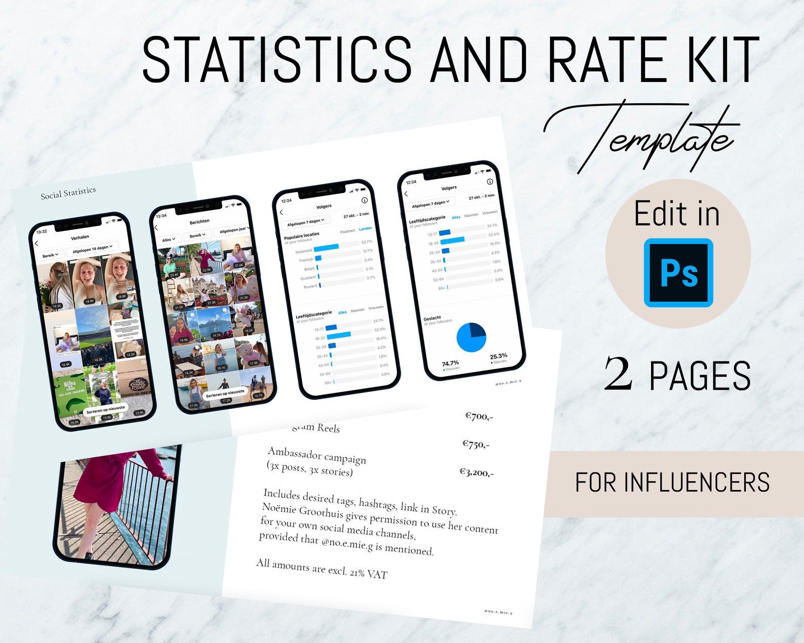 Instagram Statistics + Rate Template Photoshop - Influencer Rate Sheet ...