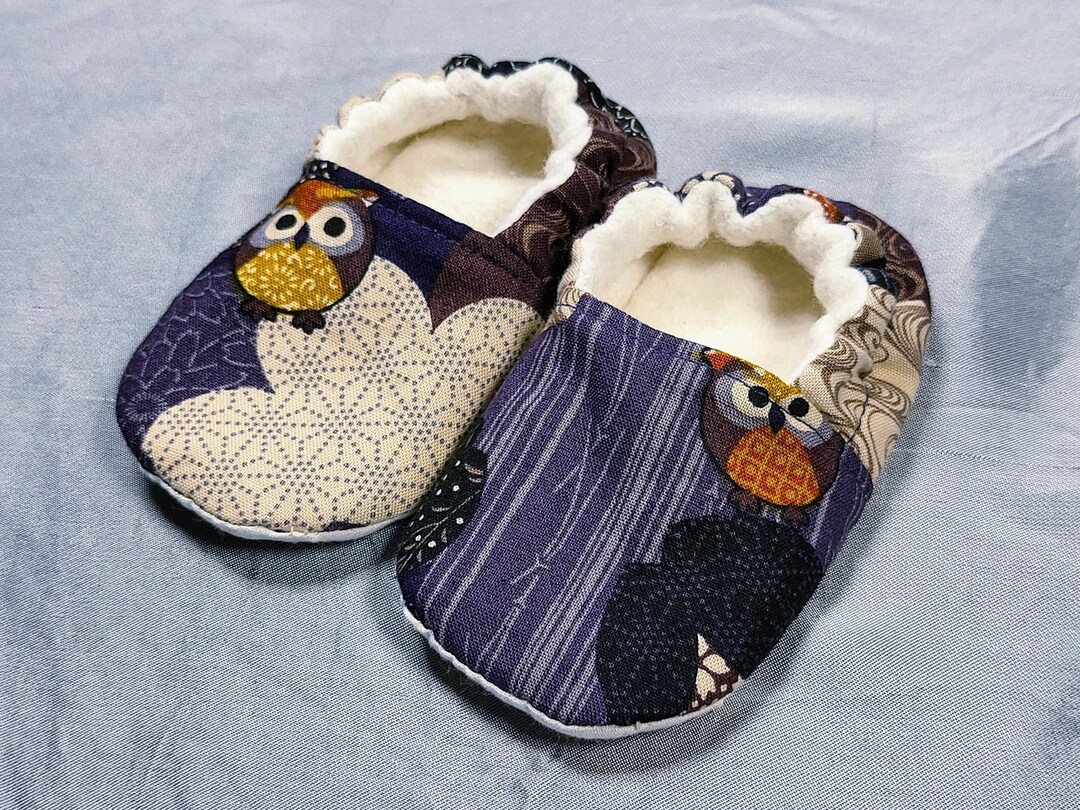 Handmade Baby Booties - Japanese Owl Quilt Print, Soft Fleece Lining - Etsy