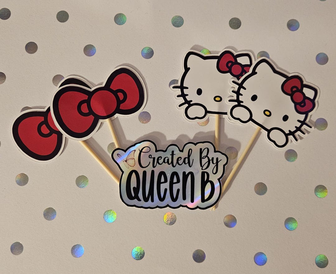 Hello Kitty | Cupcake Toppers | Red Bow | Pink Bow | Kids Party ...