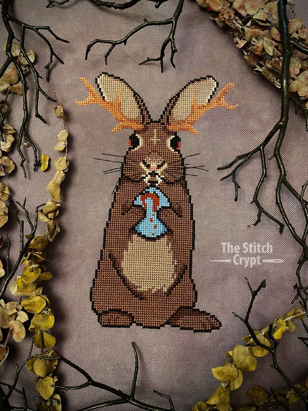 Easter Jackalope Cryptid, Easter Vampire Rabbit Cryptid Cross Stitch ...