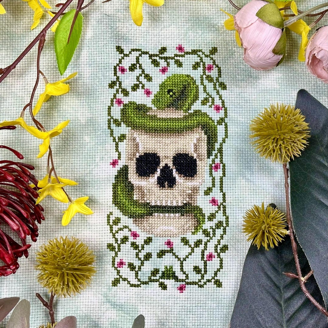 Serpent Sentinel, Snake and Skull, Skull Garden Cross Stitch Digital ...