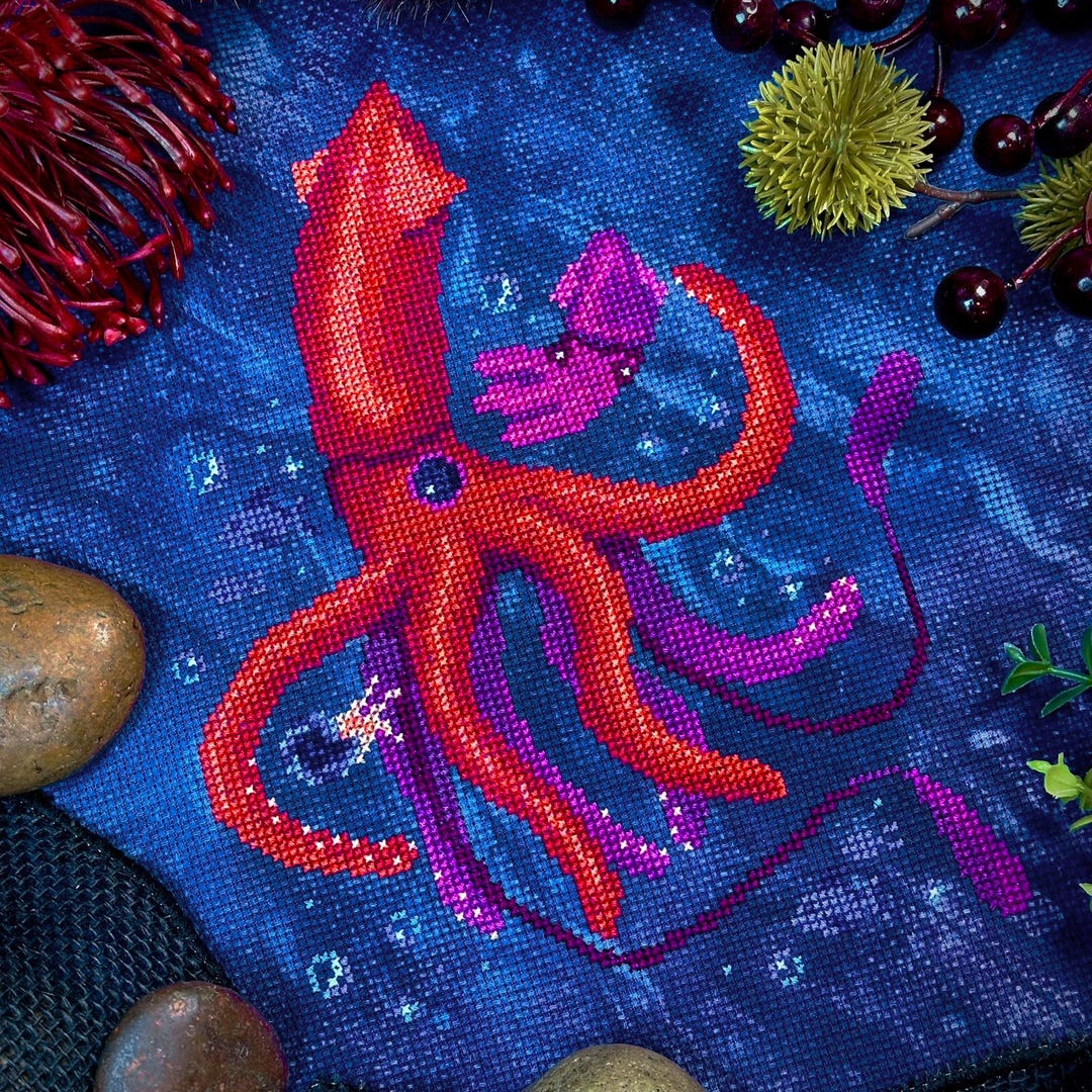 Giant Squid Family Cross Stitch Pattern: Ocean Creature Cephalopods ...