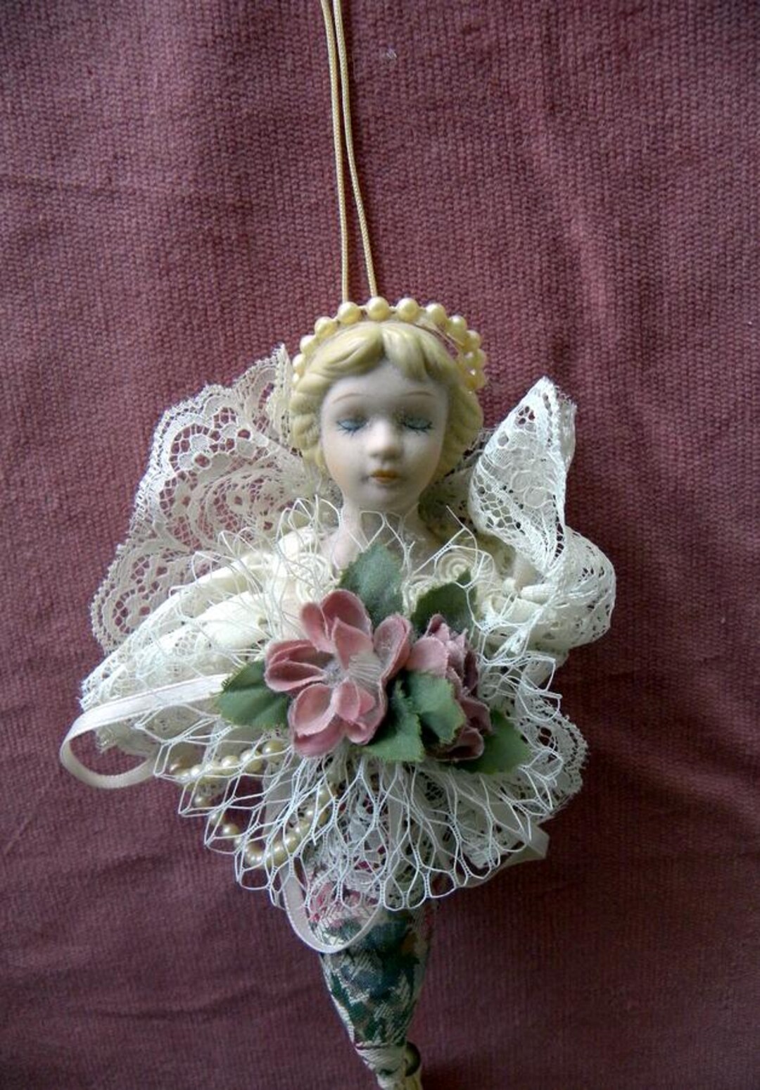 Porcelain Angel Head Ornament Hand Crafted W/ Lace and Pearls - Etsy