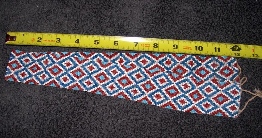 Vintage Hand Beaded Diamond Pattern Belt 25" Long, 1.75" Wide, Blue ...