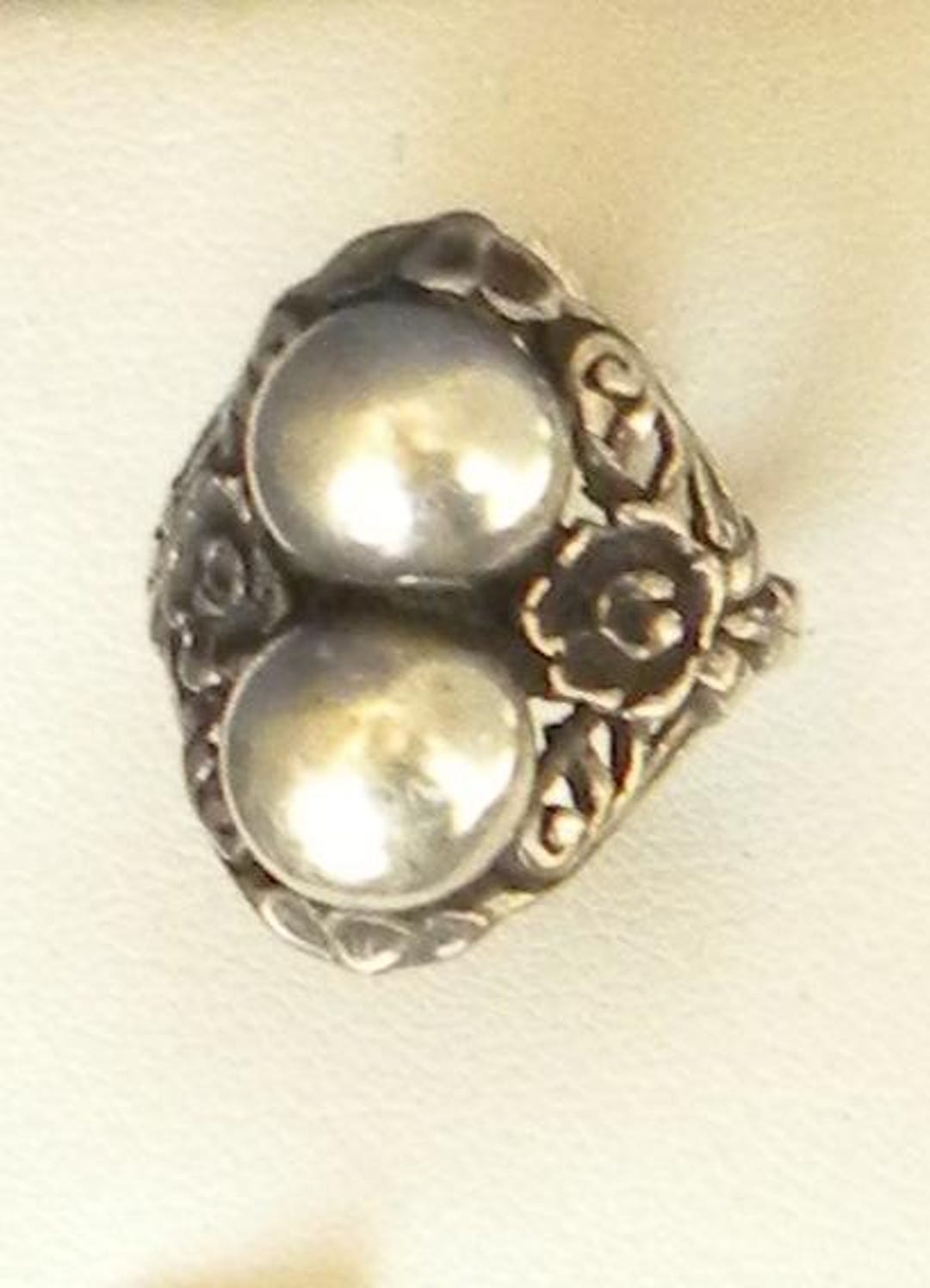 Art Nouveau Style Sterling Floral Dome Double Orb Ring - Etsy