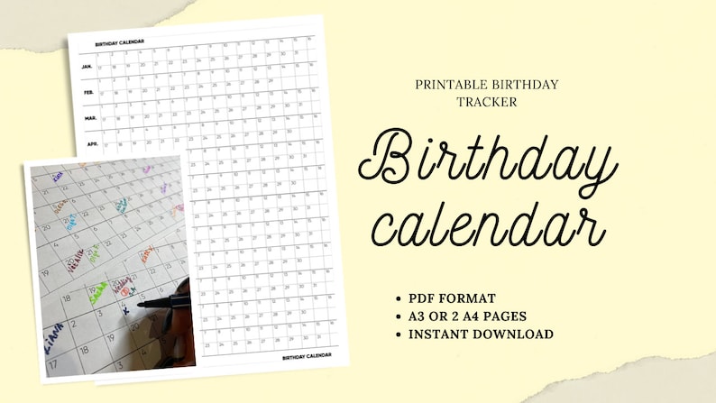 Birthday Calendar Printable - Birthday Calendar to Print - A4 and A3 ...