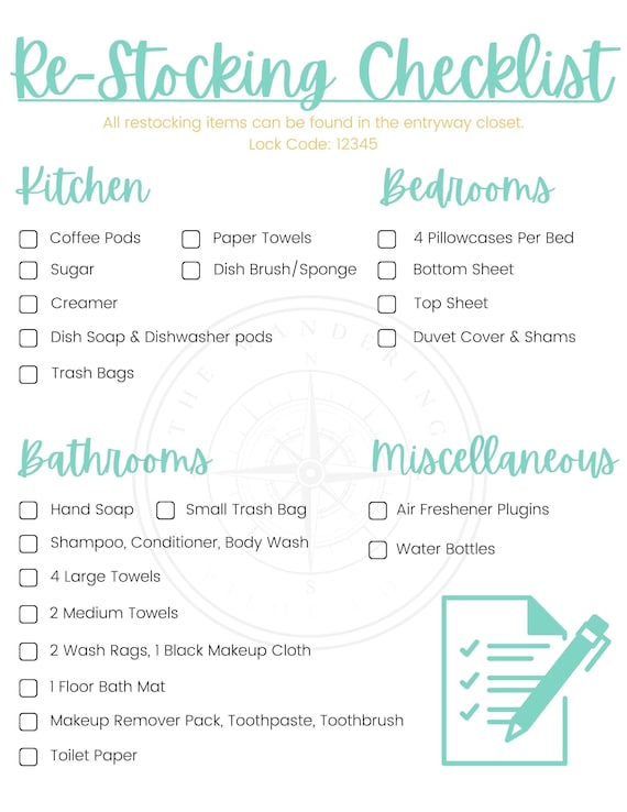 1 Page Airbnb Re-stocking Checklist Template Editable | Etsy