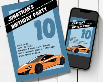 Blue Car Party Invitation - Etsy